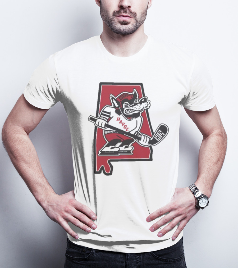 Havoc Retro Wolf Hockey Red Alabama Outline T-Shirt