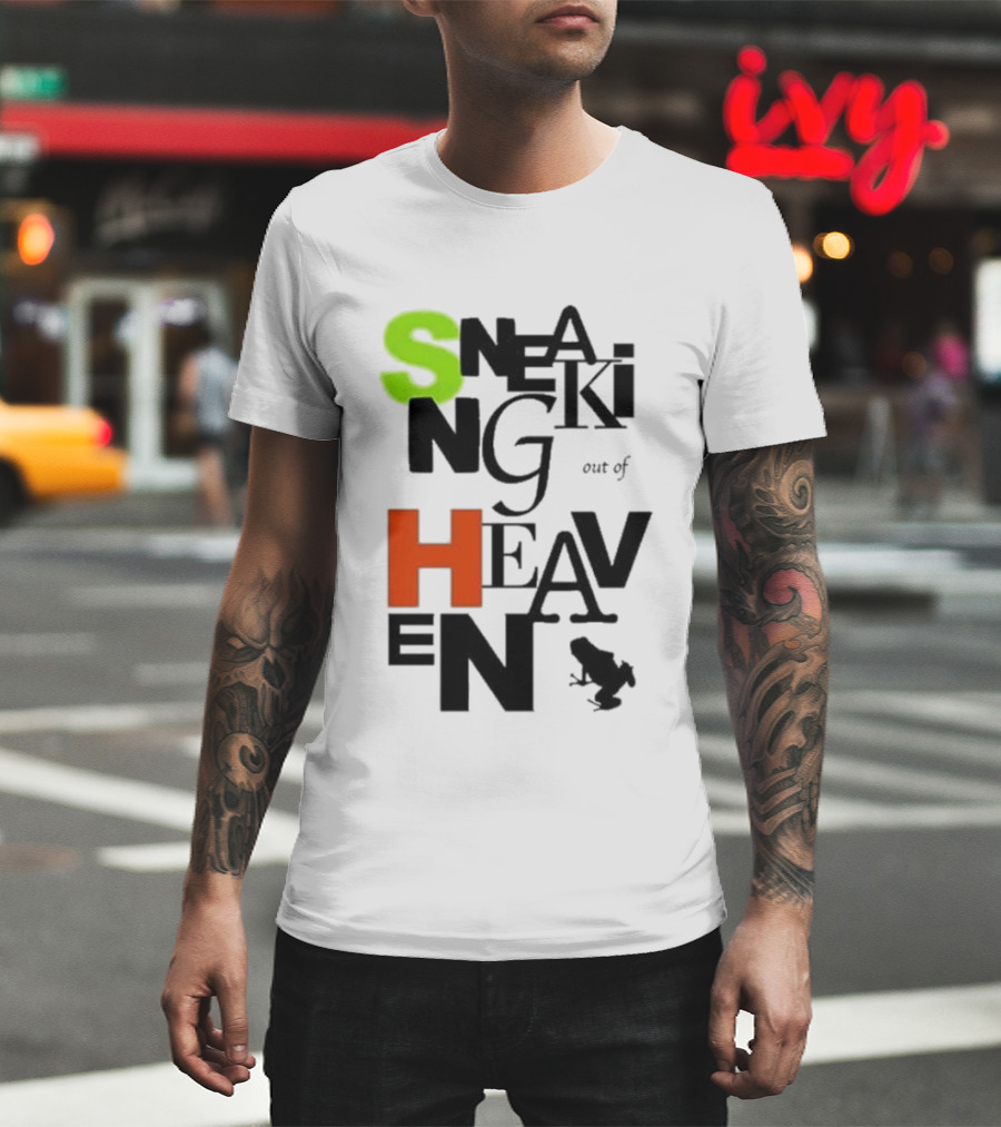 Sneaking Out Of Heaven Frog In Neon And Orange Letters T-Shirt