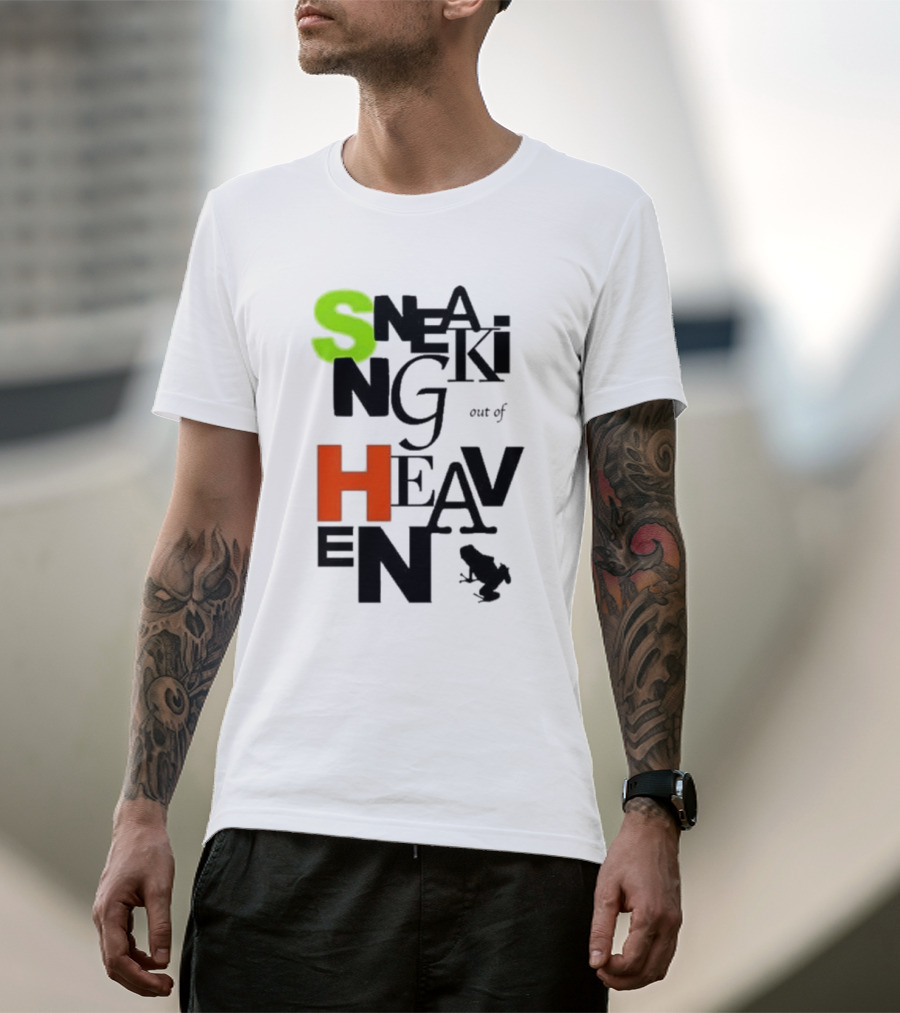 Sneaking Out Of Heaven Frog In Neon And Orange Letters T-Shirt