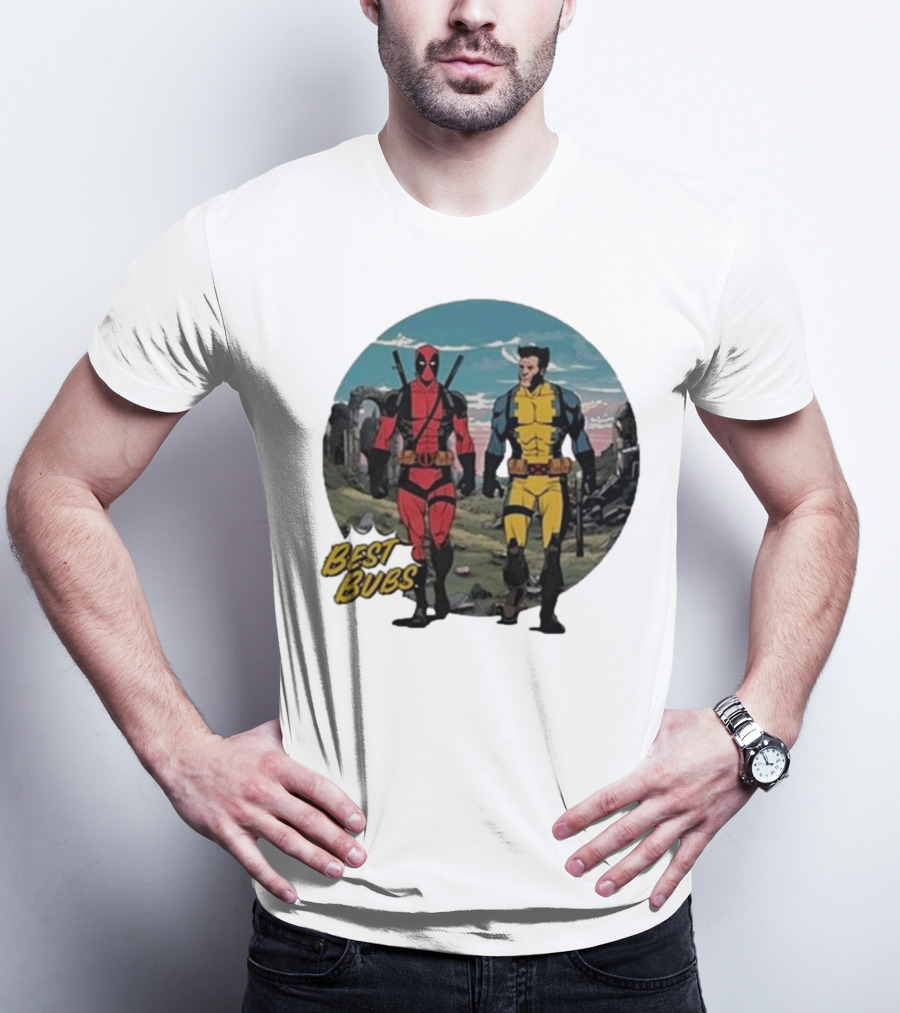 The Streamr Nerdriot Best Bubs Deadpool Wolverine Walking Scene T-Shirt