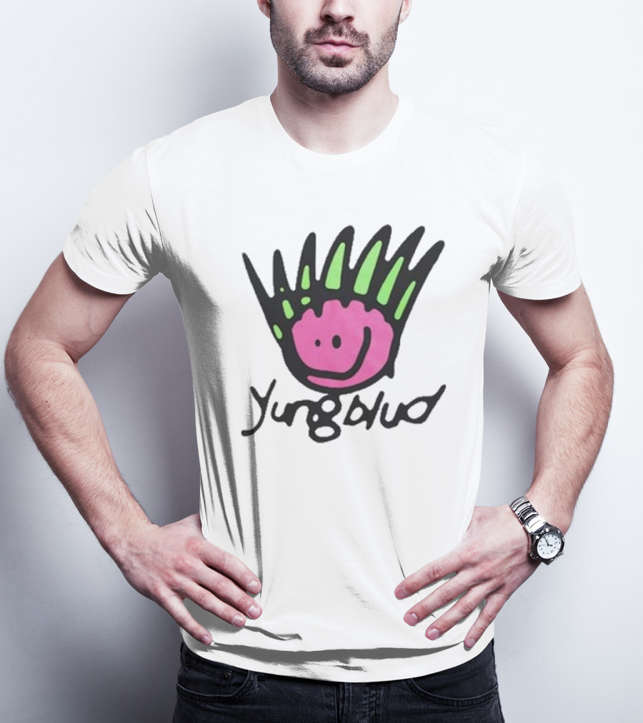Yungblud Be Fookin Happy Pink Smiley Face With Green Spikes T-Shirt