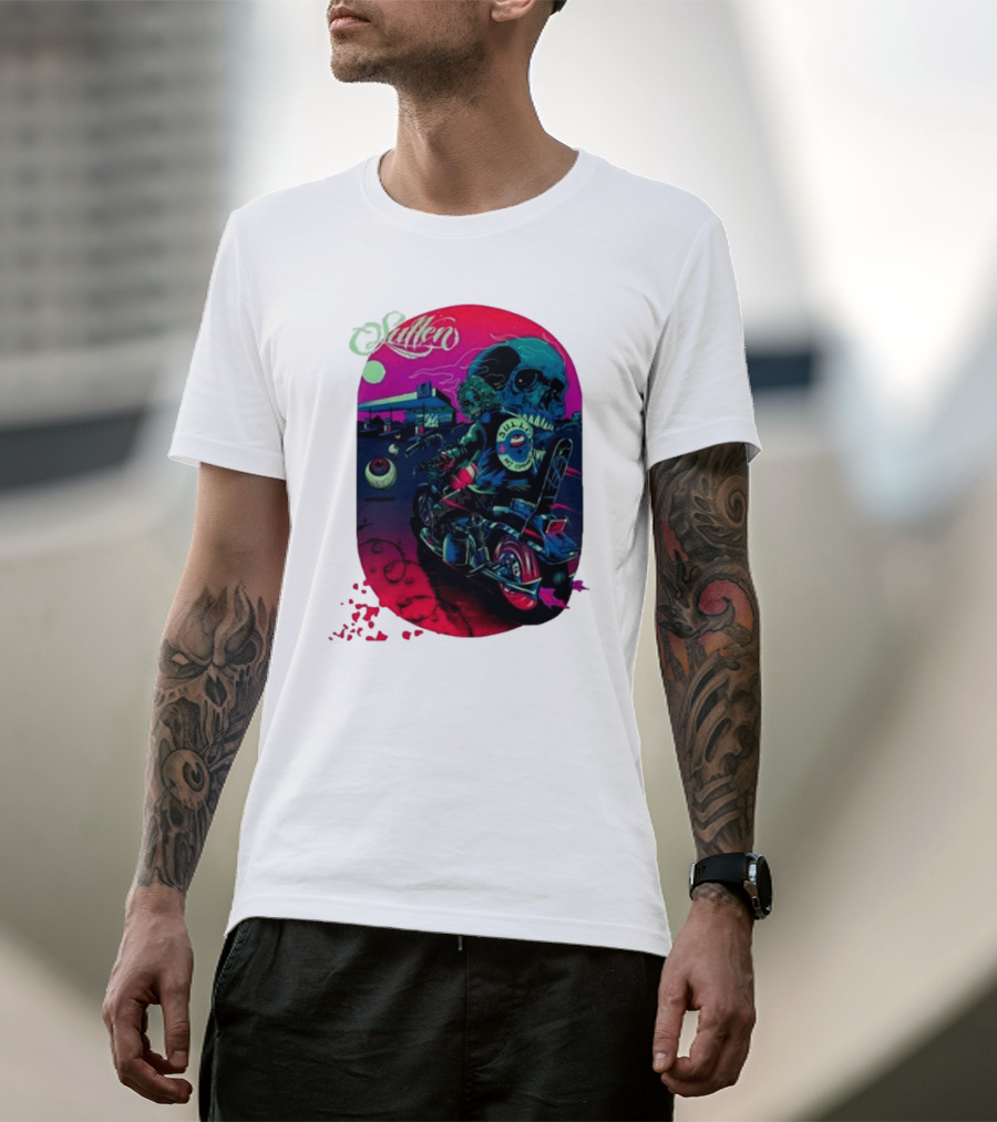 Tkslowskill Sullen Skull Rider Neon Vibes T-Shirt