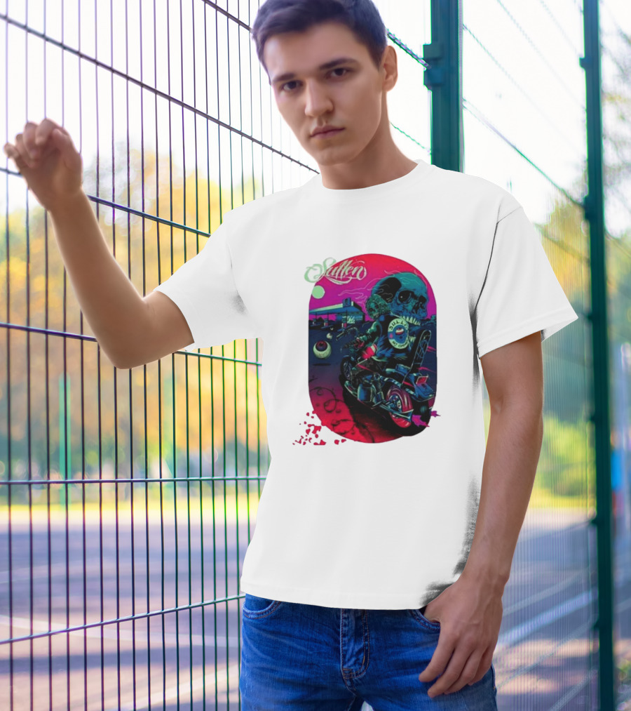 Tkslowskill Sullen Skull Rider Neon Vibes T-Shirt