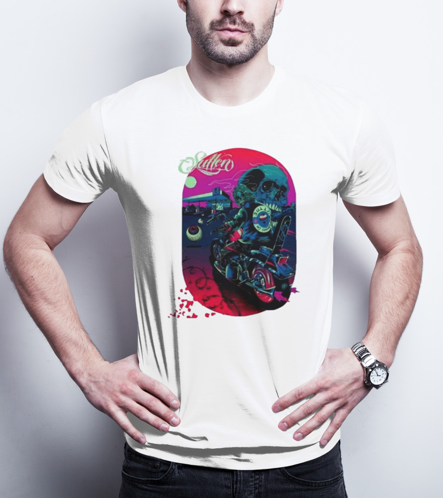 Tkslowskill Sullen Skull Rider Neon Vibes T-Shirt