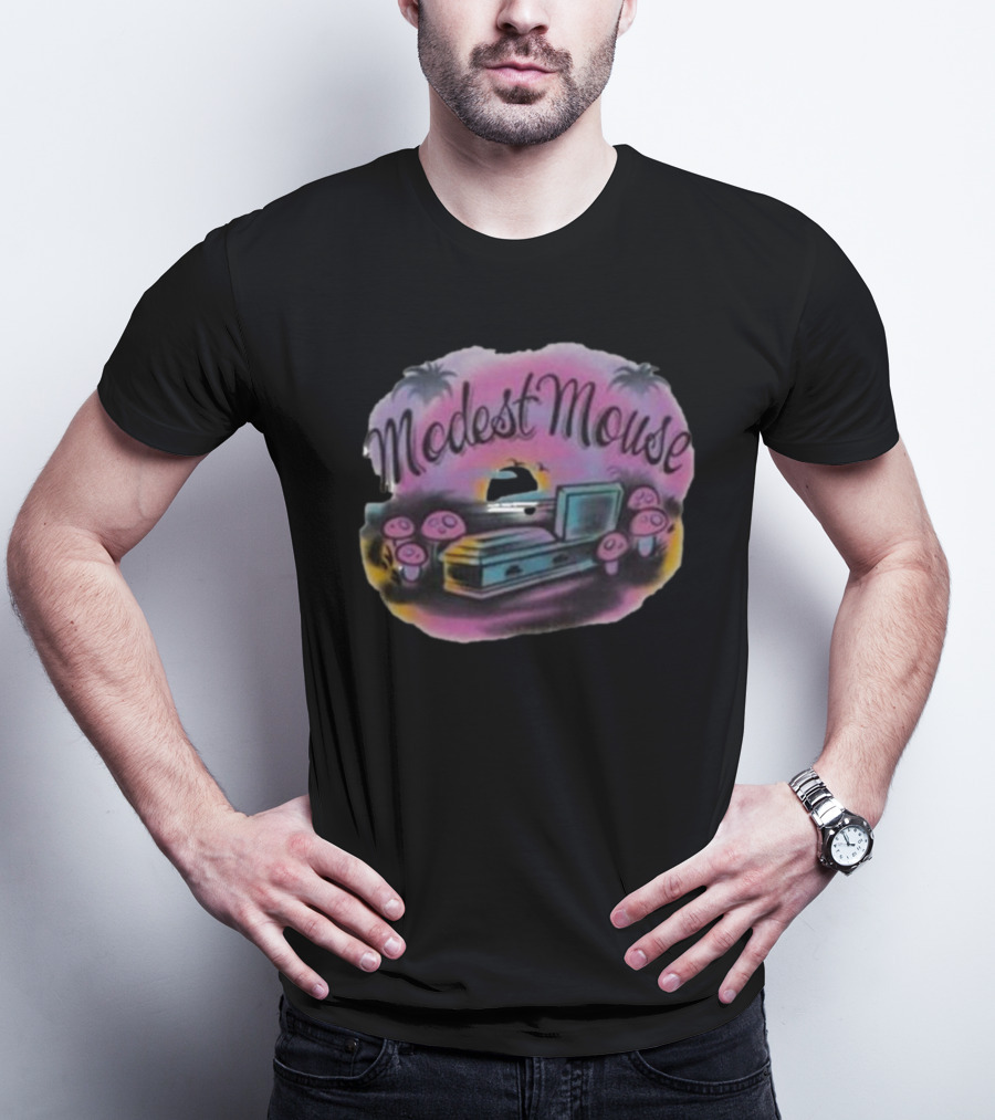 Modest Mouse Airbrush Sunset Coffin And Mushrooms Scene T-Shirt