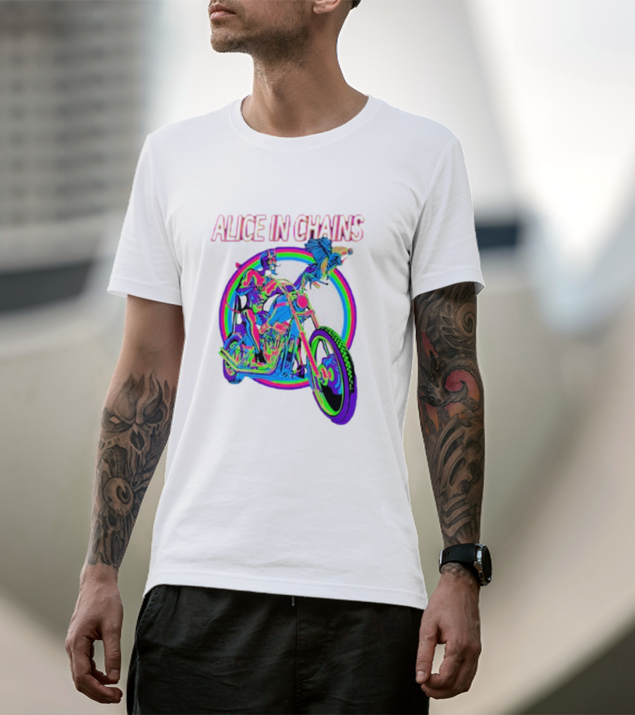 Alice In Chains Psychedelic Devil On Chopper With Bird T-Shirt
