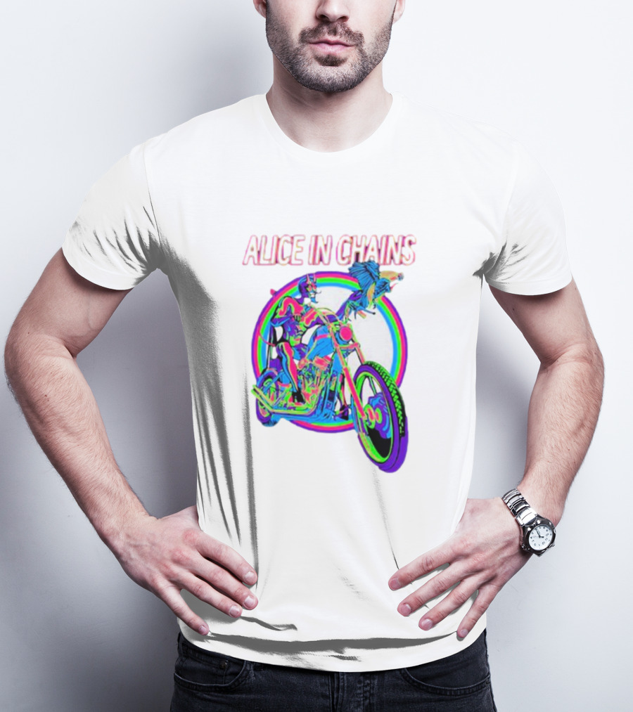 Alice In Chains Psychedelic Devil On Chopper With Bird T-Shirt