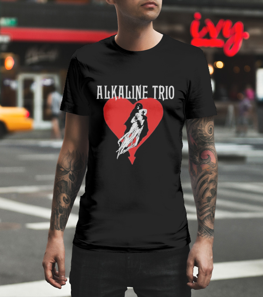 Alkaline Trio Heart Swept Cloaked Figure And Red Heart T-Shirt