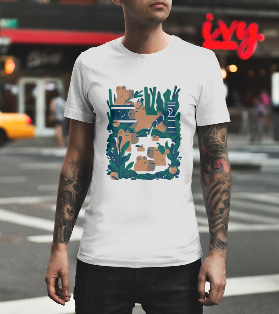 Bamboo Bath Bear Family Relaxing Amidst Greenery T-Shirt