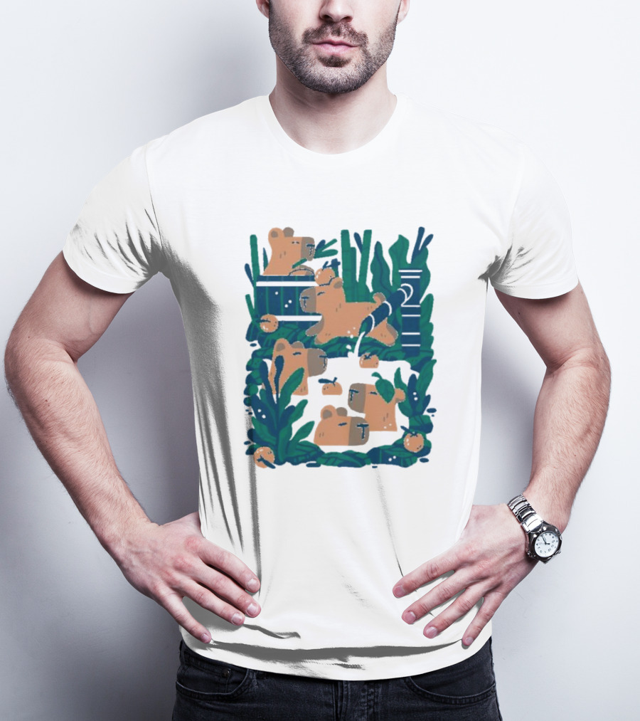 Bamboo Bath Bear Family Relaxing Amidst Greenery T-Shirt