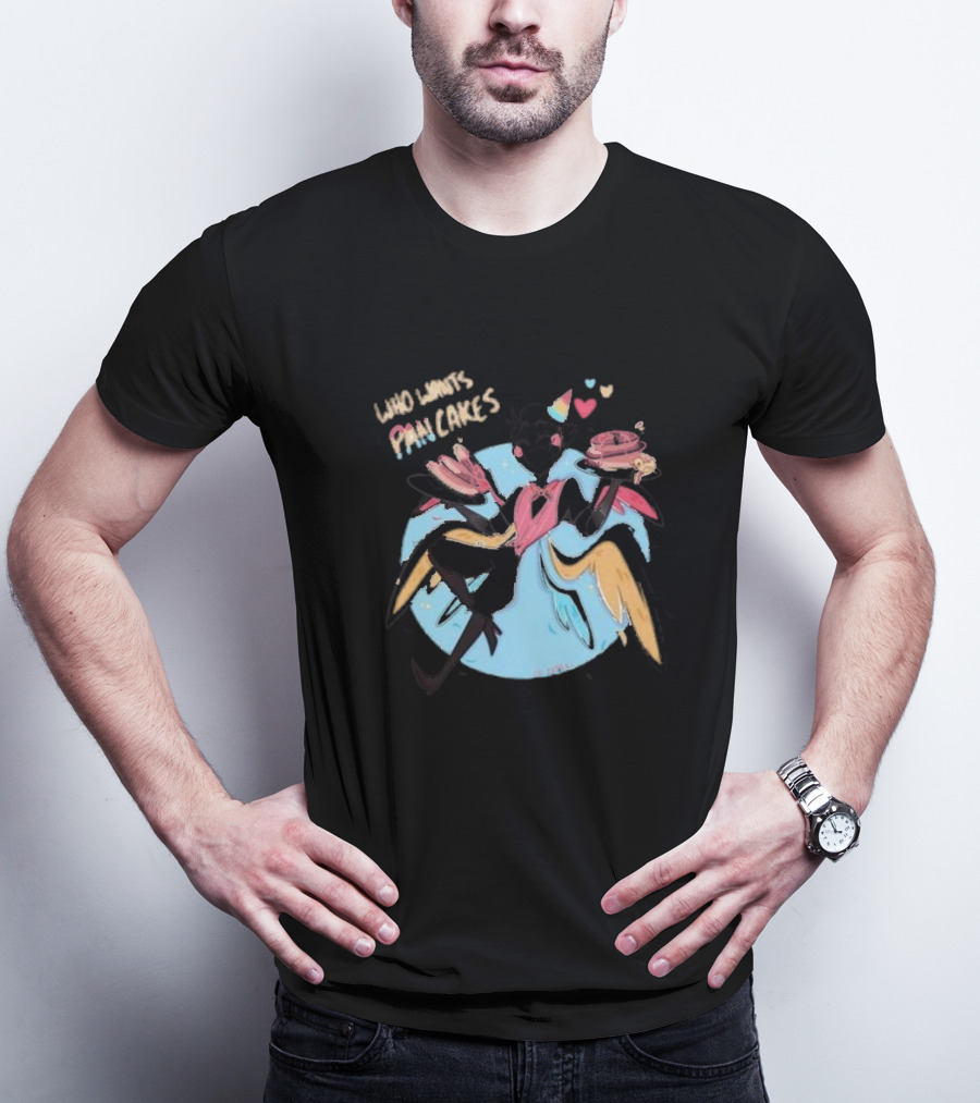 Who Wants Pancakes Pride Rainbow Heart Wings Colorful Character T-Shirt