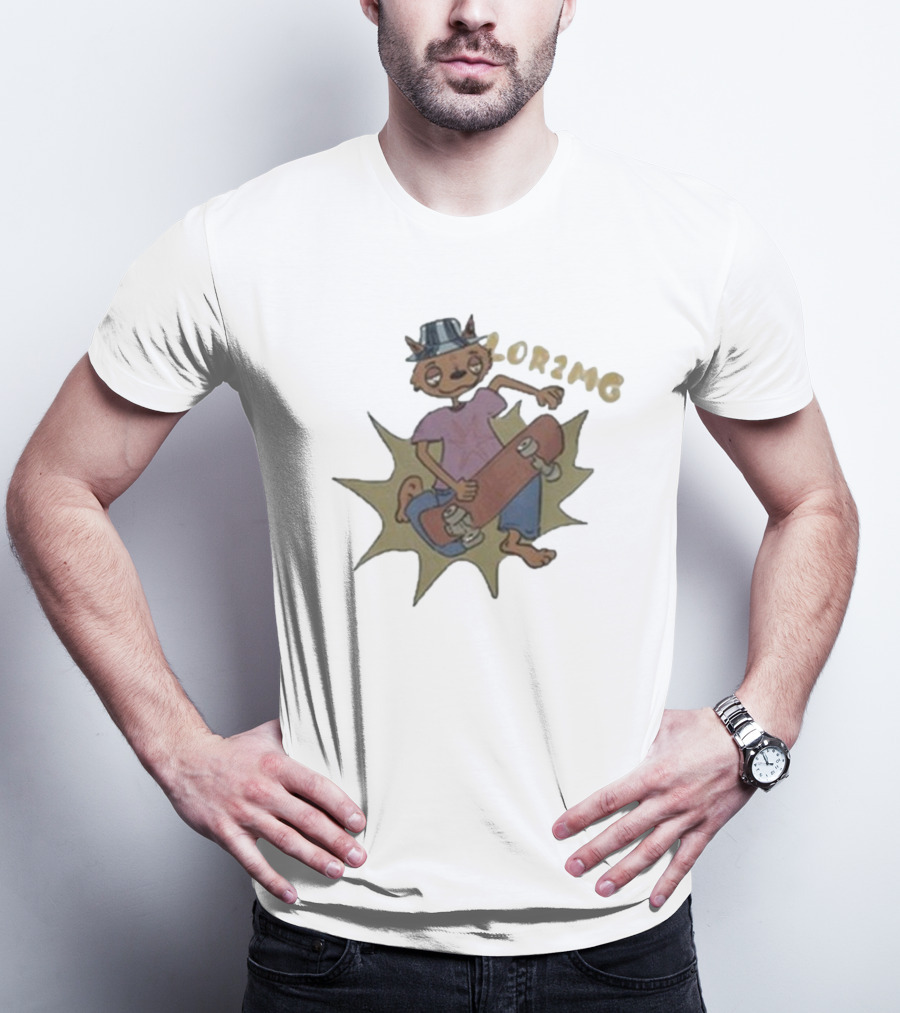 Lor2mg Cartoon Cat Skater In Hat T-Shirt