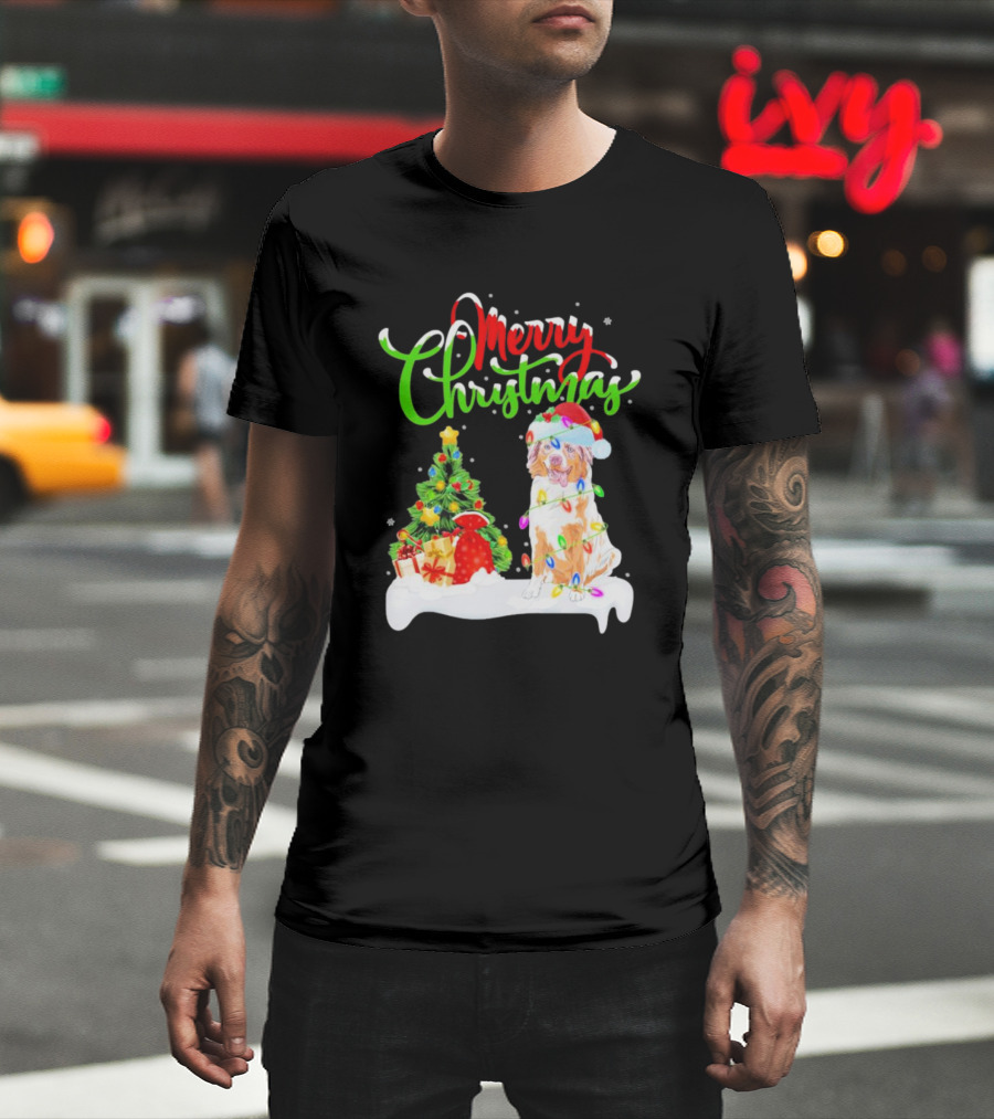 Merry Christmas Santa Australian Shepherd Dog Xmas Decorations T-Shirt