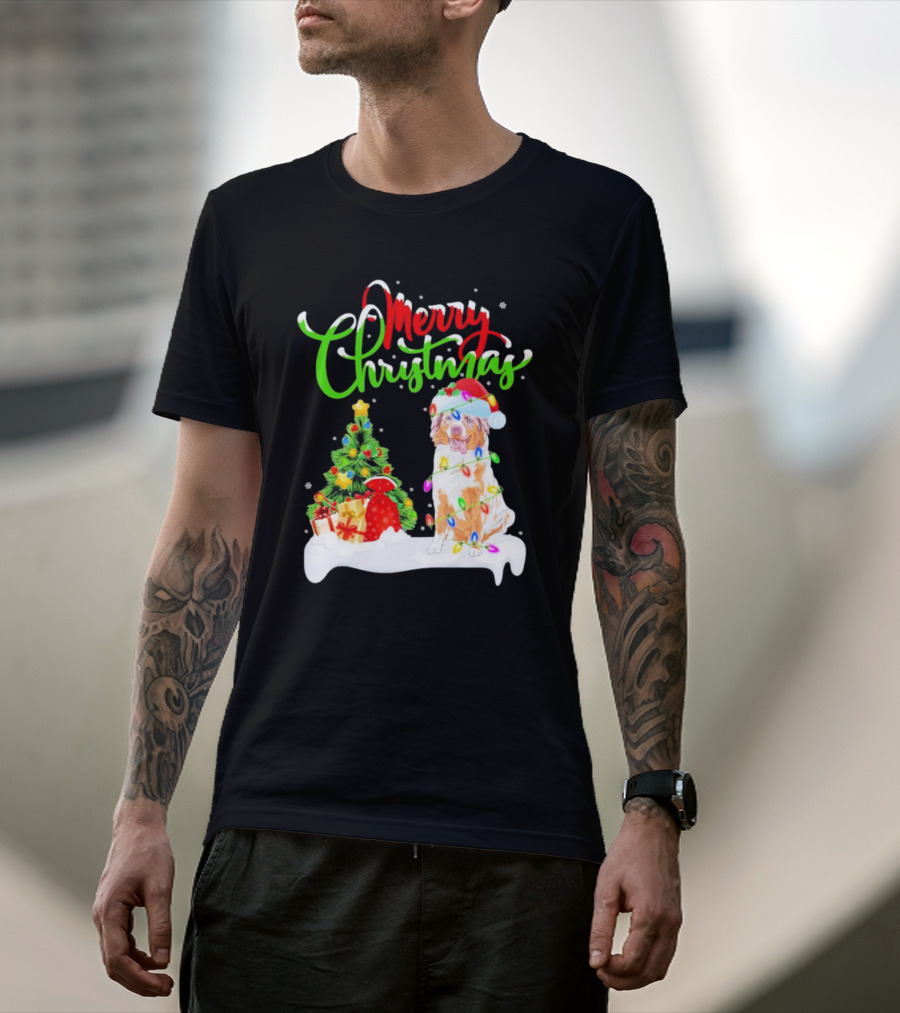 Merry Christmas Santa Australian Shepherd Dog Xmas Decorations T-Shirt
