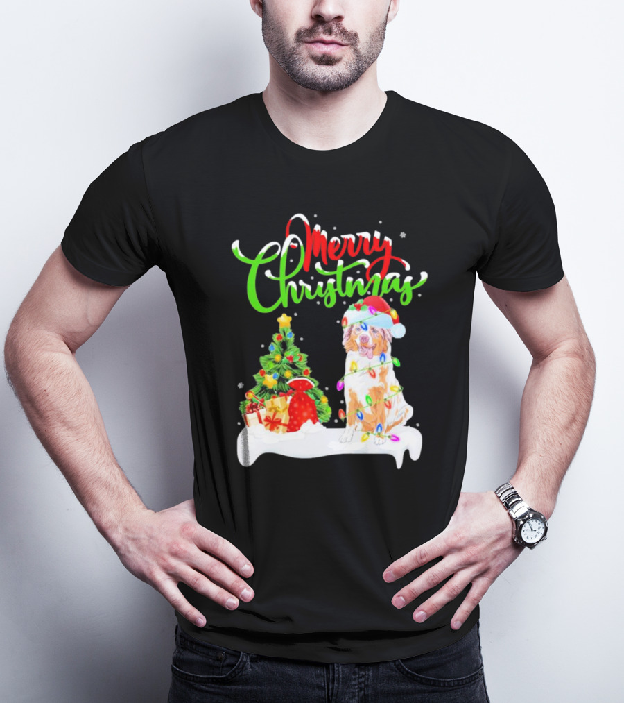 Merry Christmas Santa Australian Shepherd Dog Xmas Decorations T-Shirt