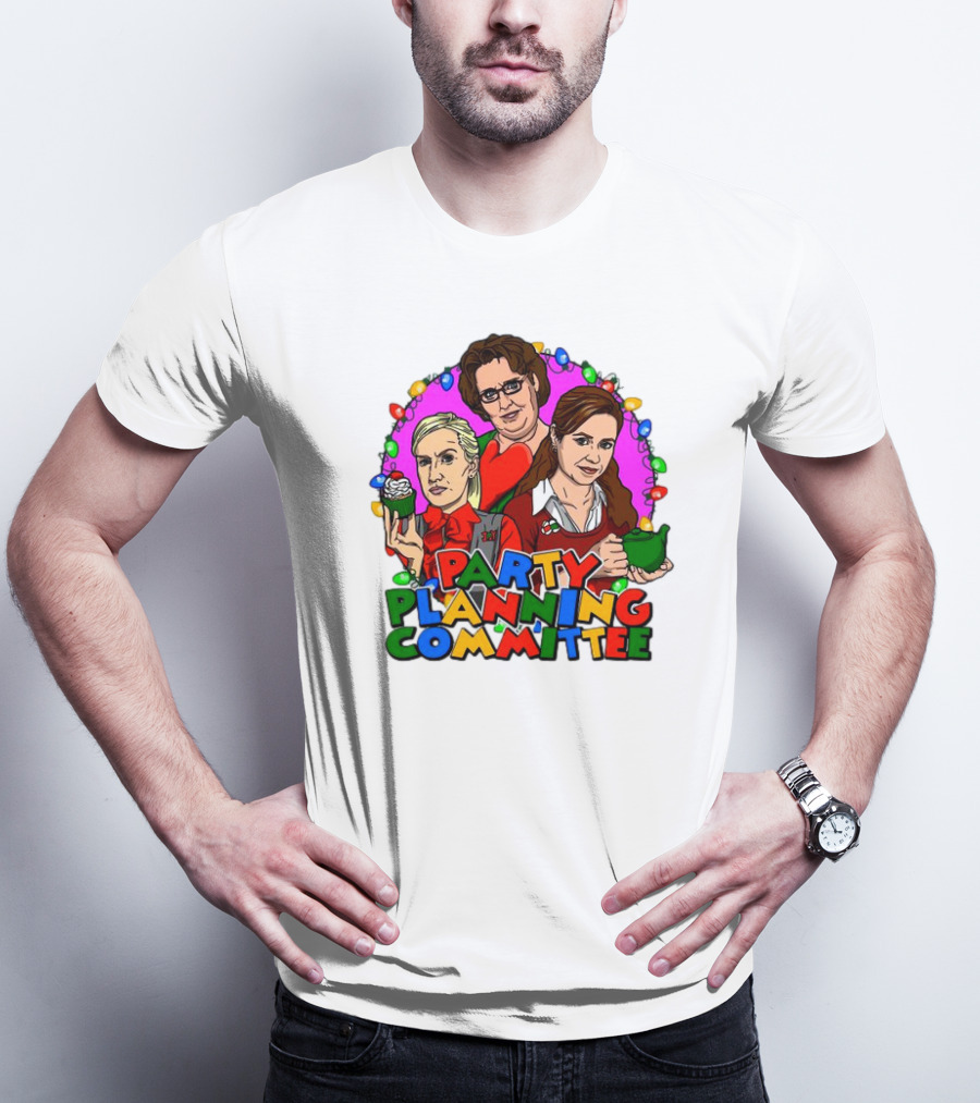 Party Planning Committee Christmas Lights Cupcake Green Teapot T-Shirt