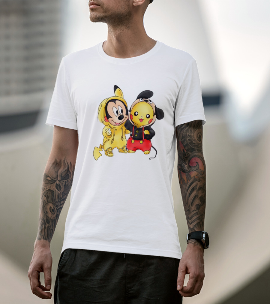Pikachu Pokemon Mickey Mouse Crossover Fan T-Shirt