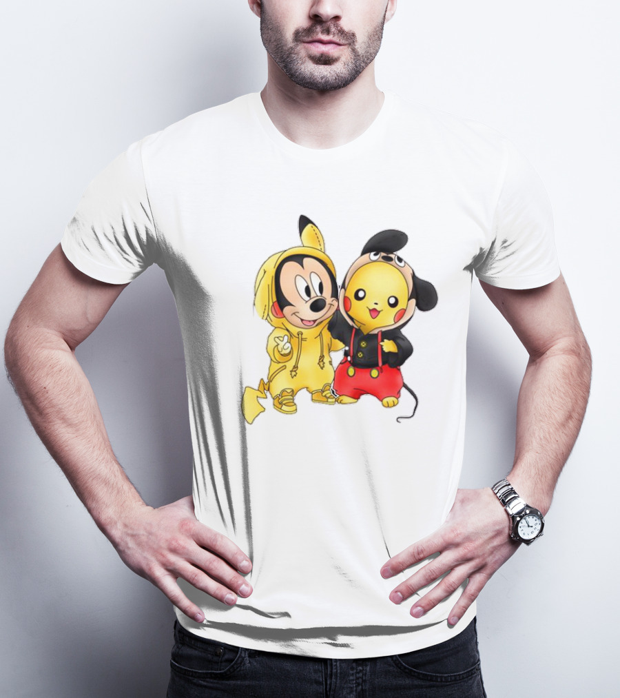 Pikachu Pokemon Mickey Mouse Crossover Fan T-Shirt