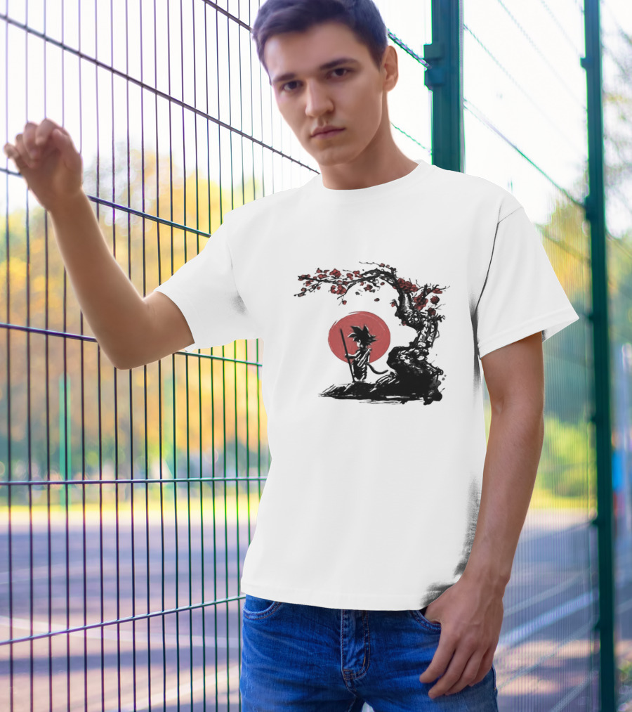 Son Goku Saiyan Solitude Beneath Cherry Blossom And Sun T-Shirt