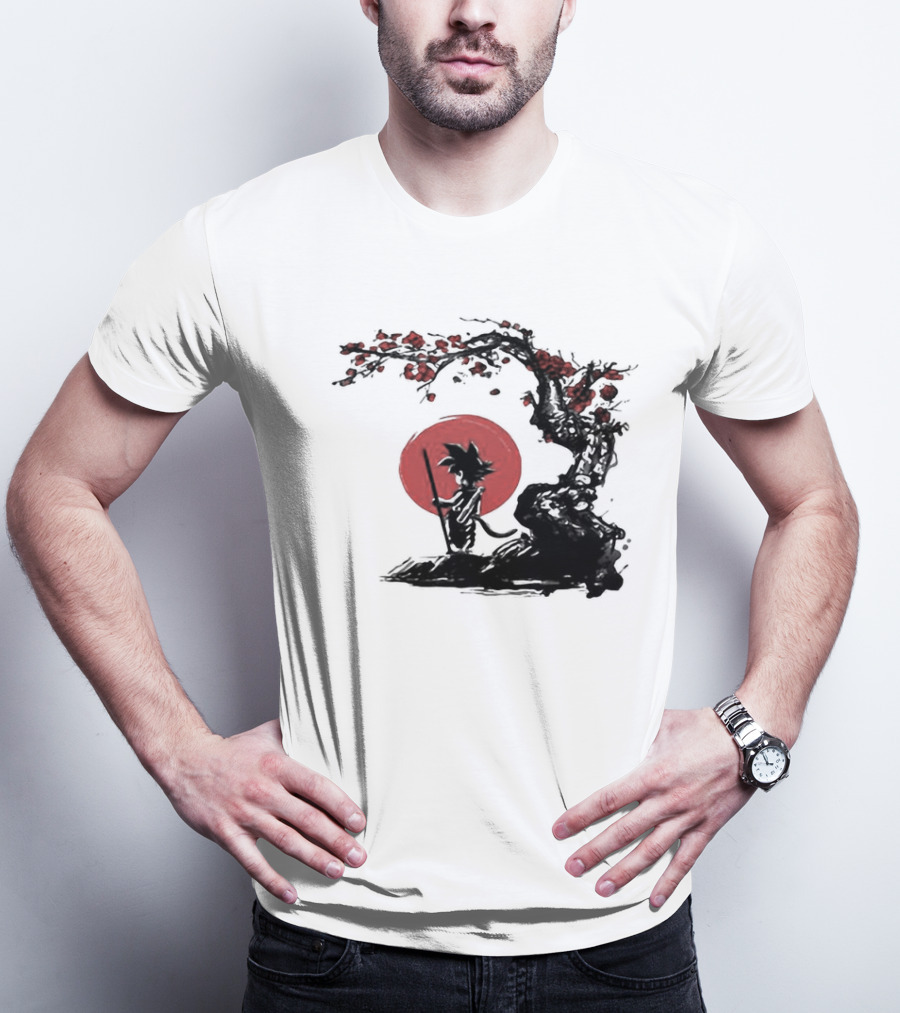 Son Goku Saiyan Solitude Beneath Cherry Blossom And Sun T-Shirt