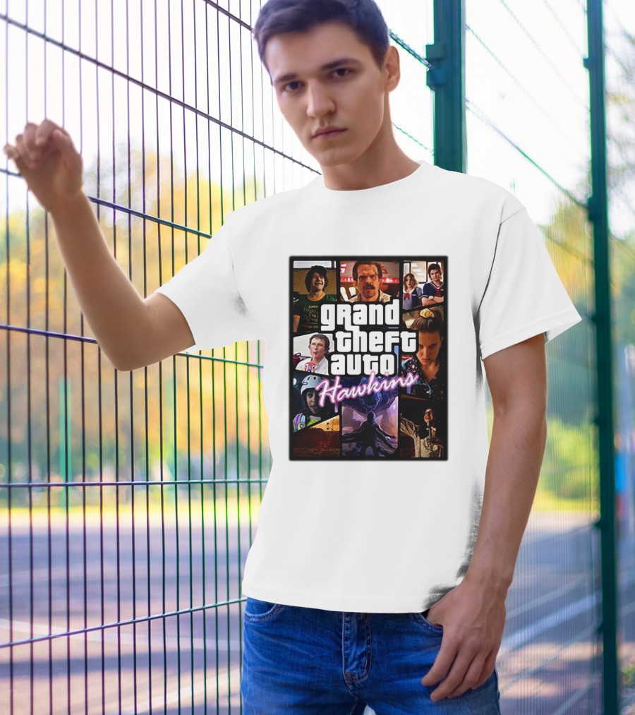 Stranger Things 3 Grand Theft Auto Hawkins Vintage Style Collage T-Shirt