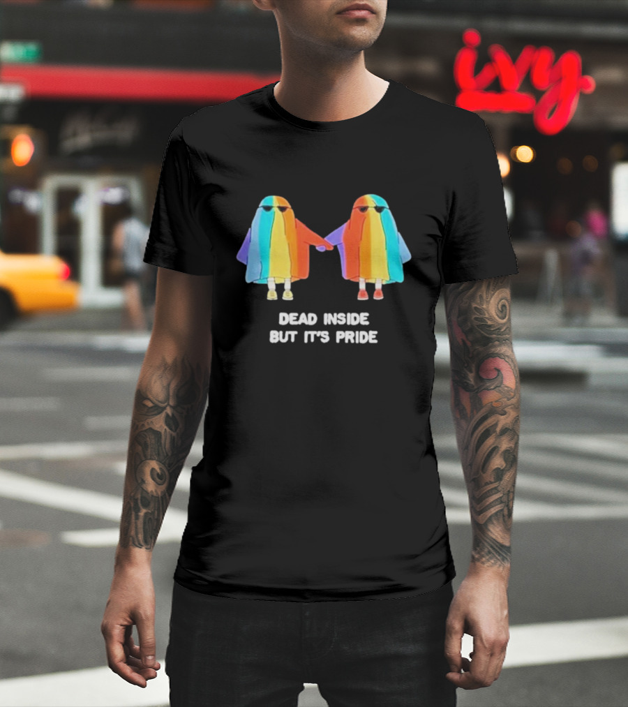 Dead Inside But It’s Rainbow Pride Ghosts Holding Hands T-Shirt