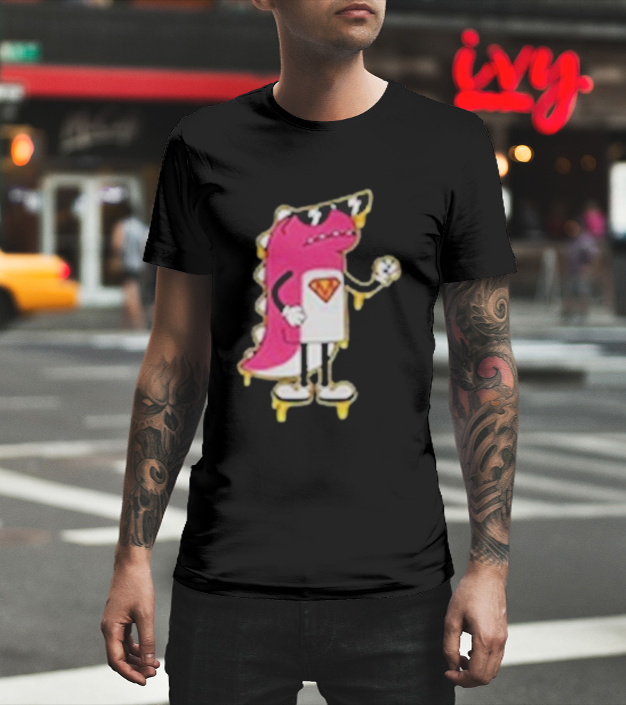 Mikina Mattem Dino Cartoon Character With Sunglasses And Superhero Emblem T-Shirt