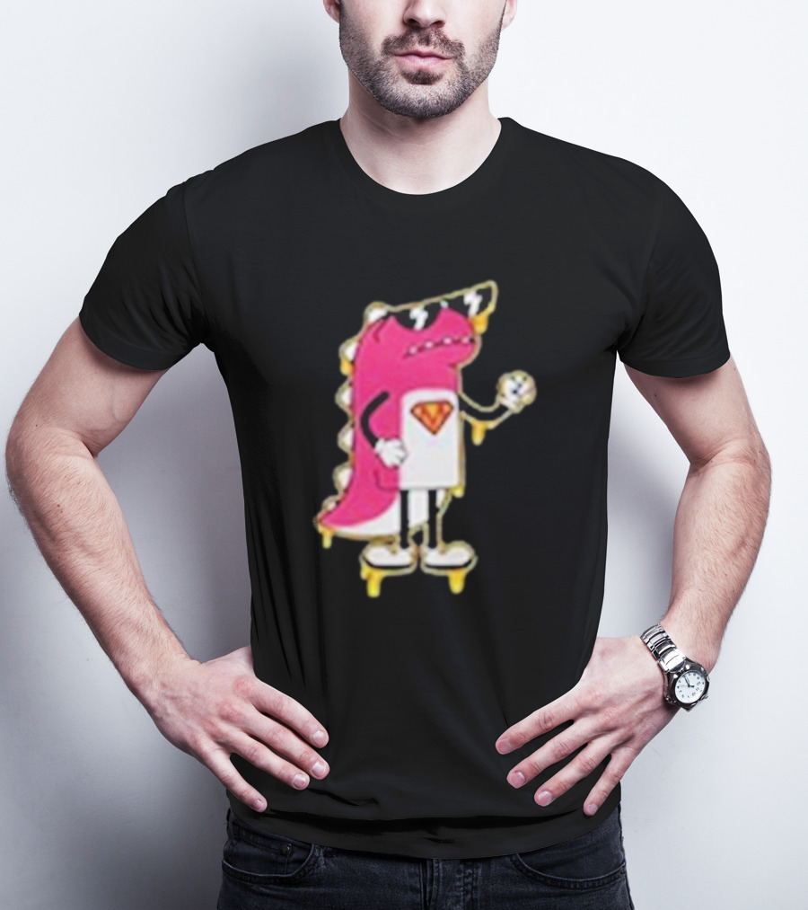 Mikina Mattem Dino Cartoon Character With Sunglasses And Superhero Emblem T-Shirt
