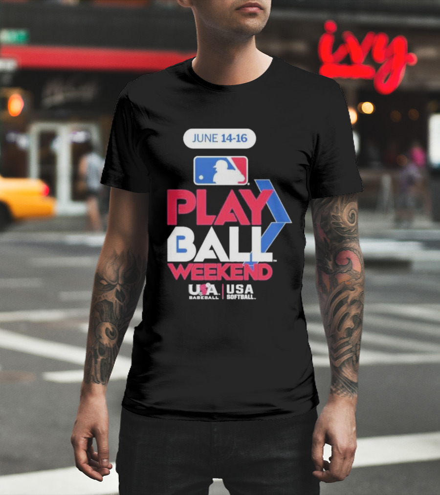 MLB Play Ball Weekend June 14-16 USA Baseball USA Softball T-Shirt
