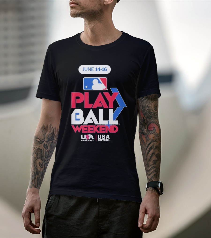 MLB Play Ball Weekend June 14-16 USA Baseball USA Softball T-Shirt