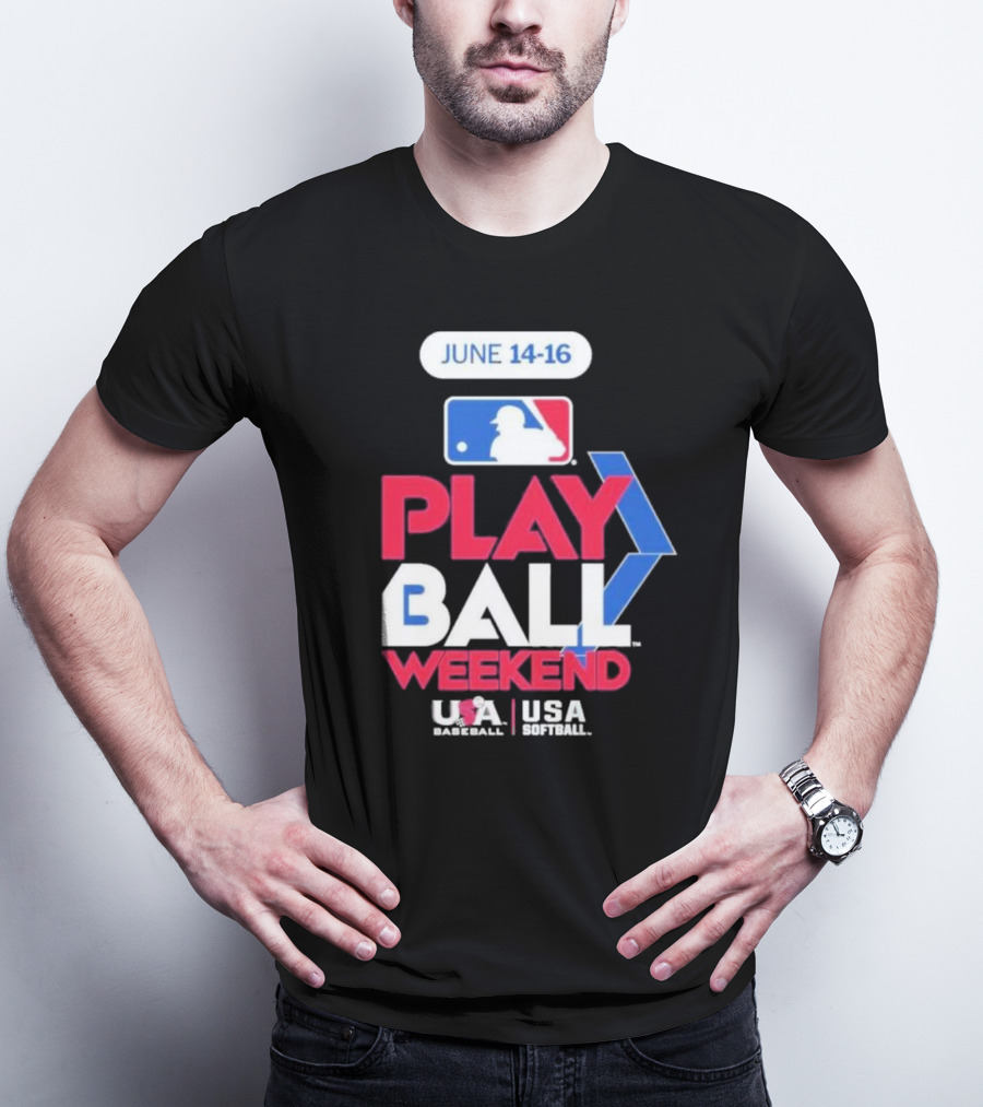 MLB Play Ball Weekend June 14-16 USA Baseball USA Softball T-Shirt