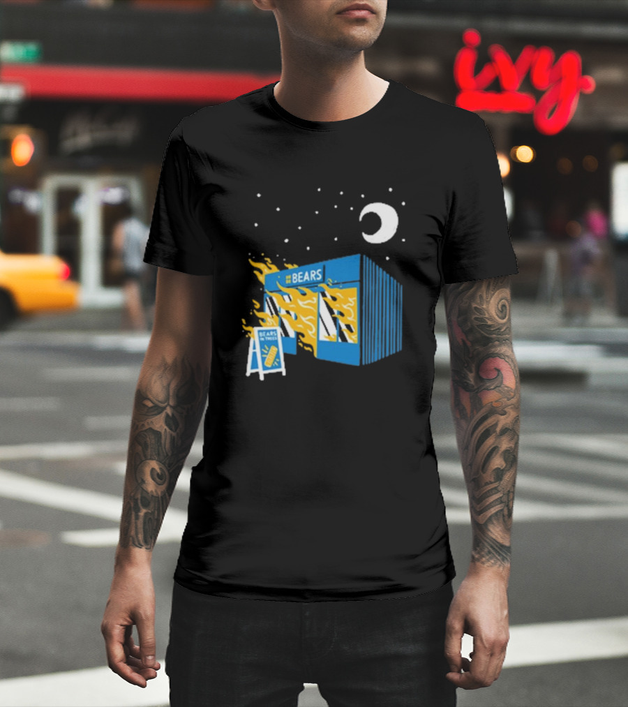 Bears Bakery On Fire Charcoal Night Scene T-Shirt