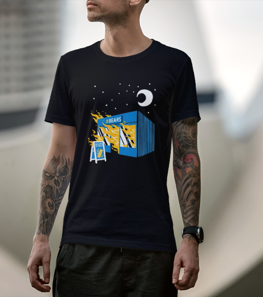 Bears Bakery On Fire Charcoal Night Scene T-Shirt