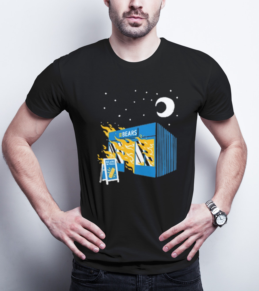 Bears Bakery On Fire Charcoal Night Scene T-Shirt
