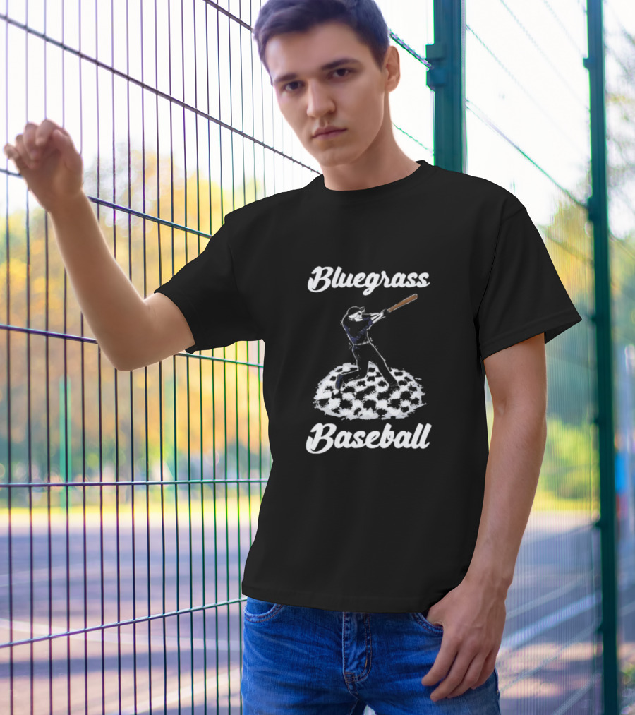 Bluegrass Baseball Skeleton Player Batting On Checkered Field T-Shirt