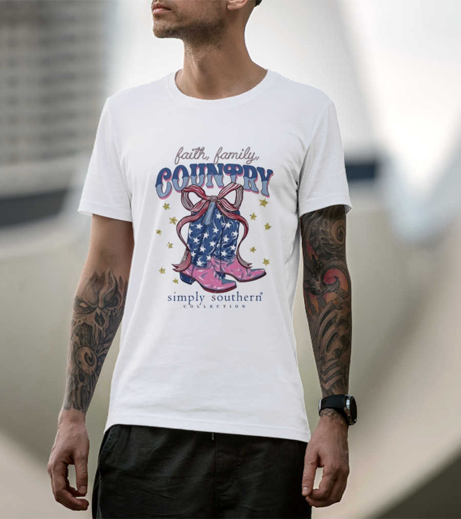 Faith Family Country Cowboy Boots Stars Simply Southern Collection T-Shirt