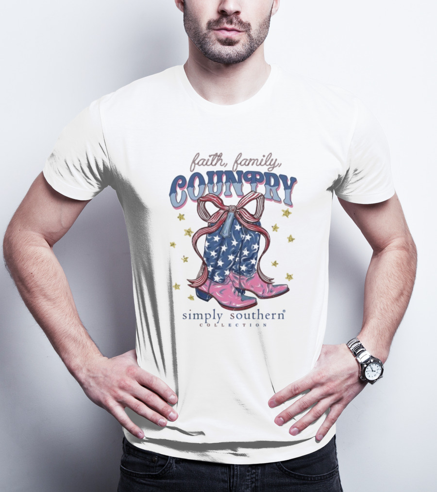 Faith Family Country Cowboy Boots Stars Simply Southern Collection T-Shirt