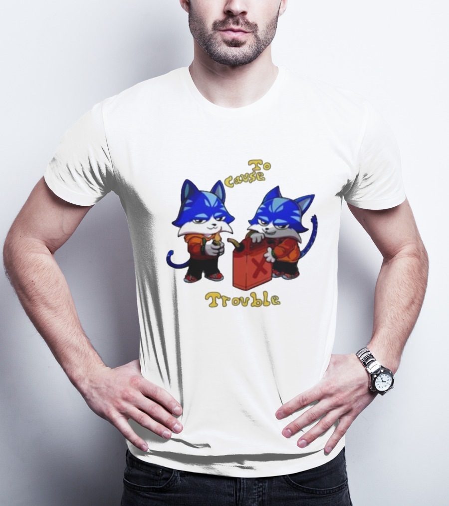 Toshi Base Here To Cause Trouble Mischievous Blue Cats With Gasoline Canister T-Shirt
