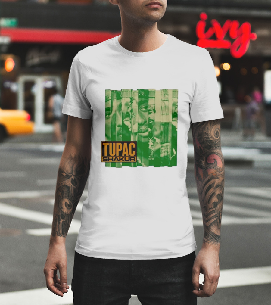 Tupac Shakur Green Photo Collage T-Shirt
