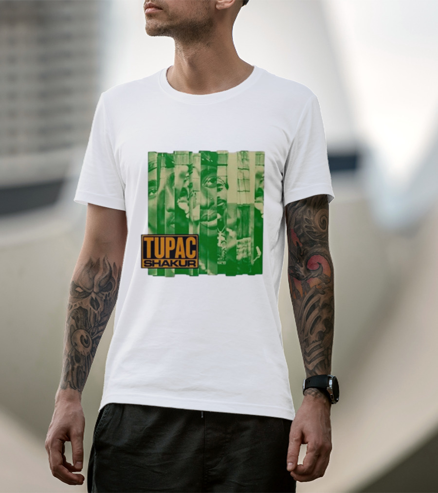 Tupac Shakur Green Photo Collage T-Shirt