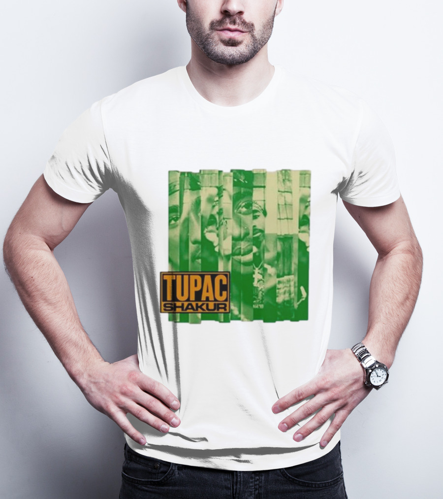 Tupac Shakur Green Photo Collage T-Shirt