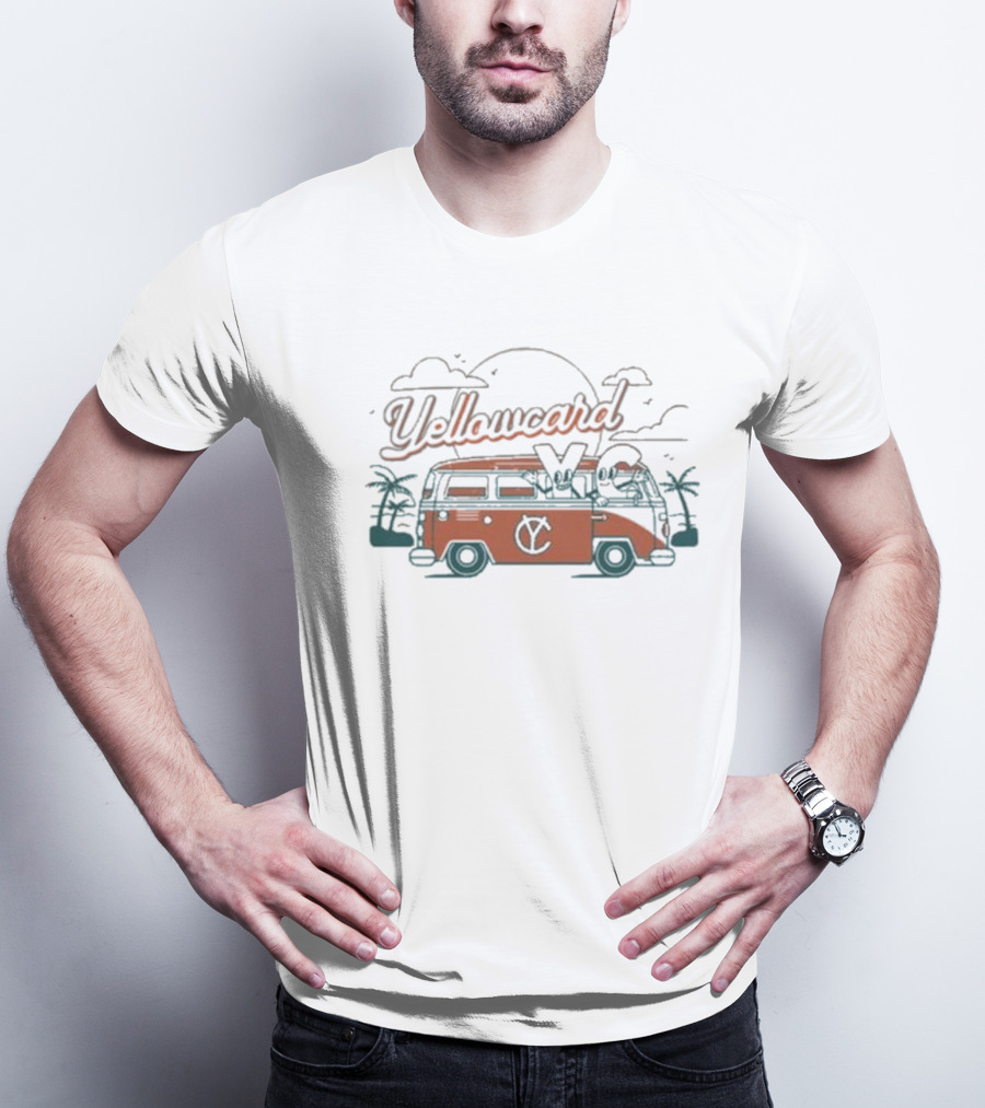 Yellowcard Band Van Sunset Scene With Palm Trees And YC T-Shirt