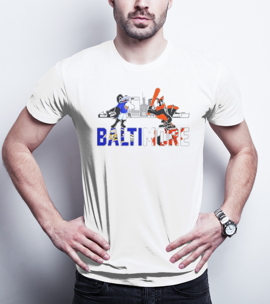 Baltimore Ravens And Orioles Mascot Skyline T-Shirt