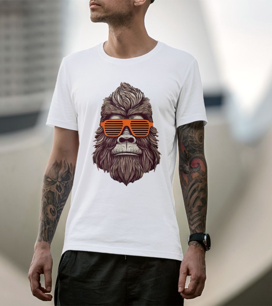Bigfoot Birthday Boy Cool Striped Sunglasses Animal Party T-Shirt