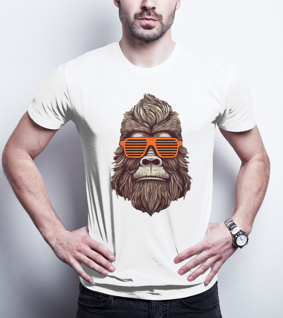 Bigfoot Birthday Boy Cool Striped Sunglasses Animal Party T-Shirt