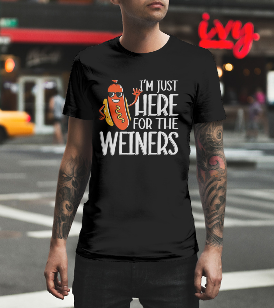 I'm Just Here For The Wieners Sausage Wearing Sunglasses T-Shirt