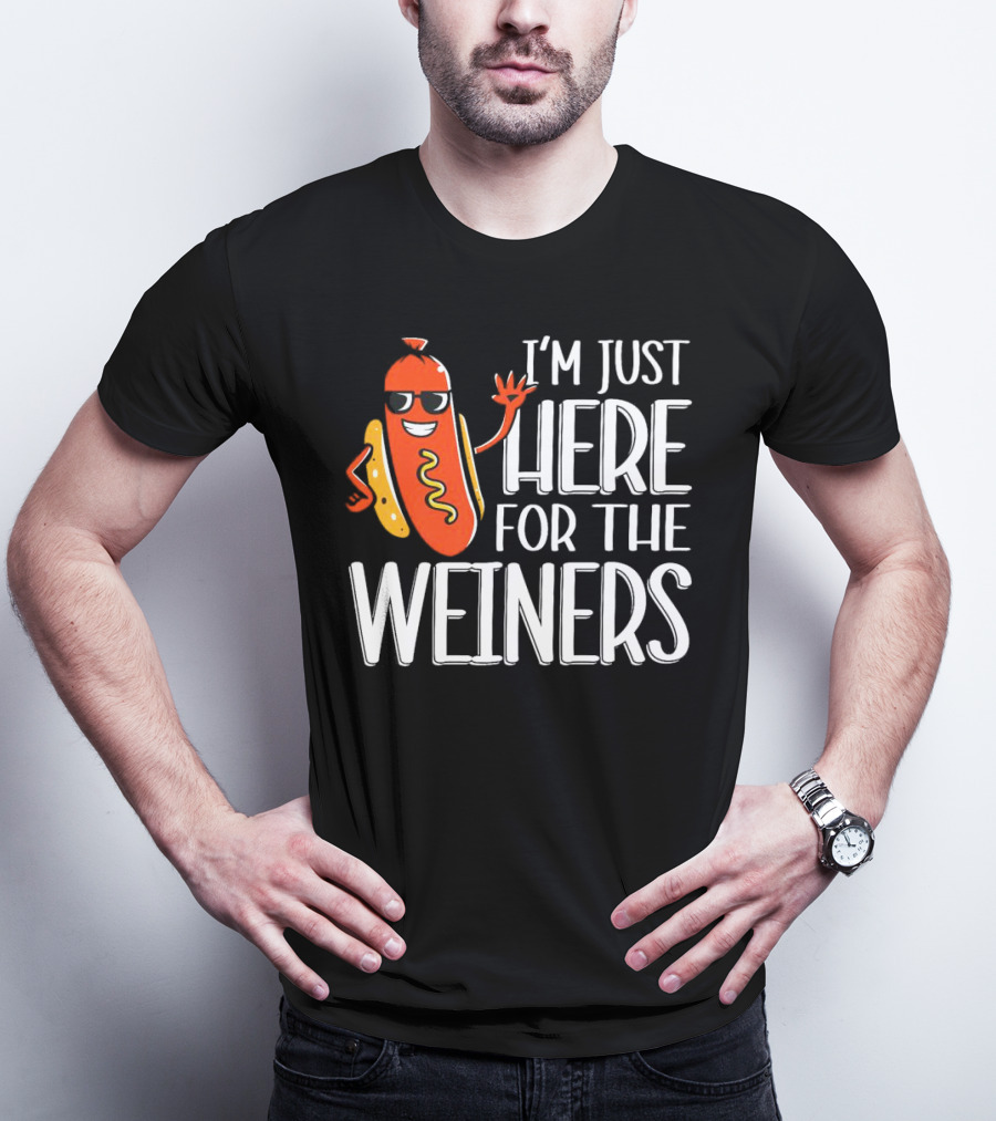 I'm Just Here For The Wieners Sausage Wearing Sunglasses T-Shirt