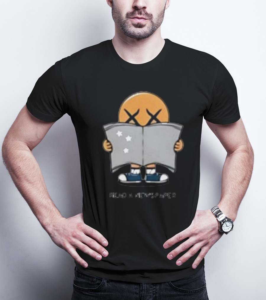 Read A Newspaper Character With Crossed Eye Symbol And Stars T-Shirt