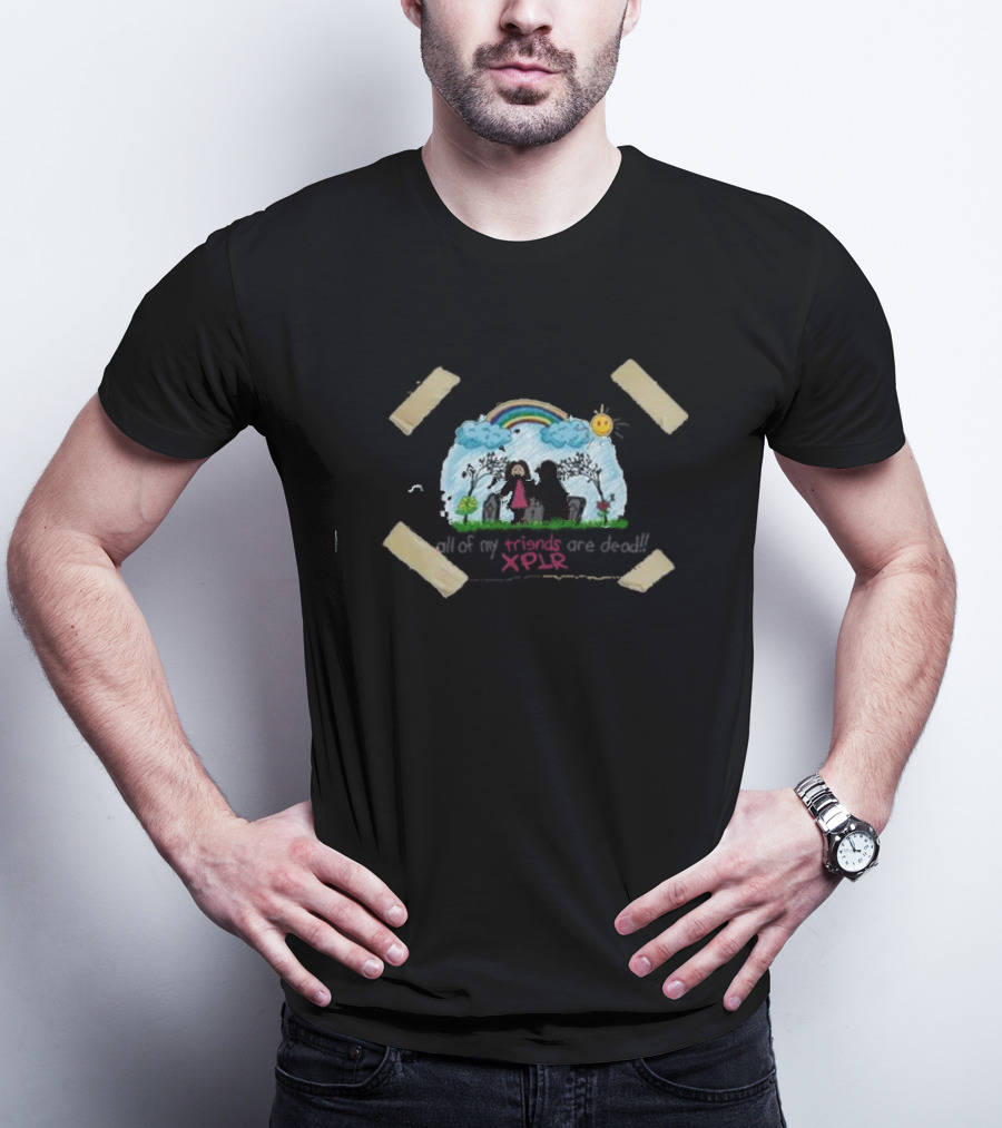 XPLR All Of My Friends Are Dead Rainbow Clouds Sun Grim Reaper T-Shirt