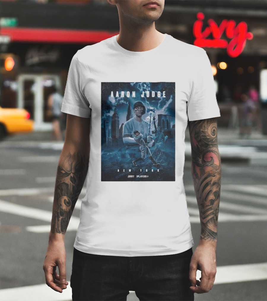 Aaron Judge New York Cityscape Thunderstorm Baseball Power Display T-Shirt